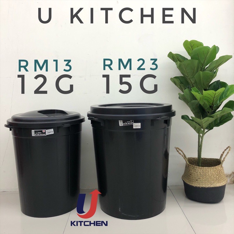 Twins Dolphin 12 / 15 Gallon Black Pail With Cover / Rubbish Bin / Dustbin / Tong Sampah Hitam ...