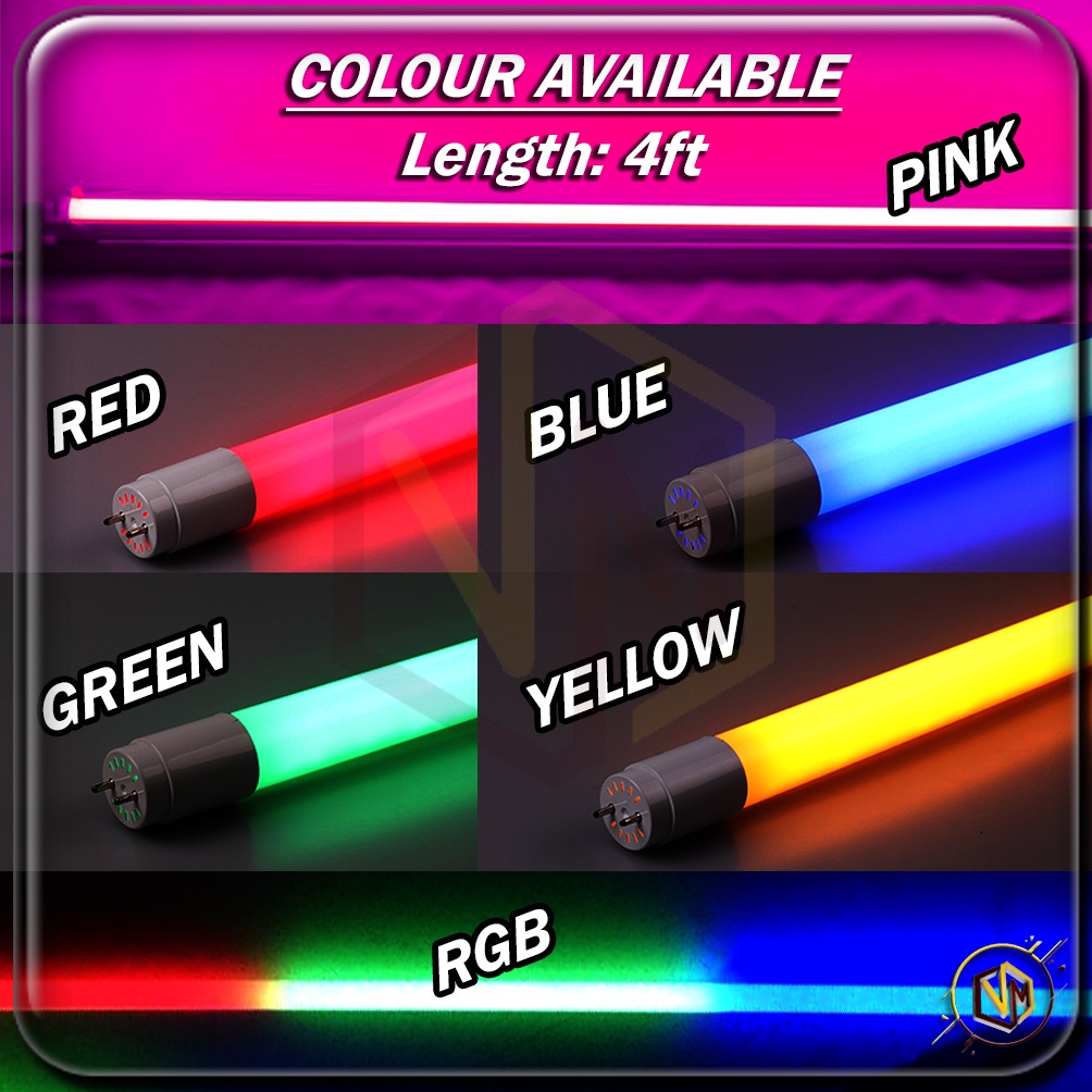 LED Colour Light Tube Weatherproof 4ft T8 18W MultiColor Red Yellow ...