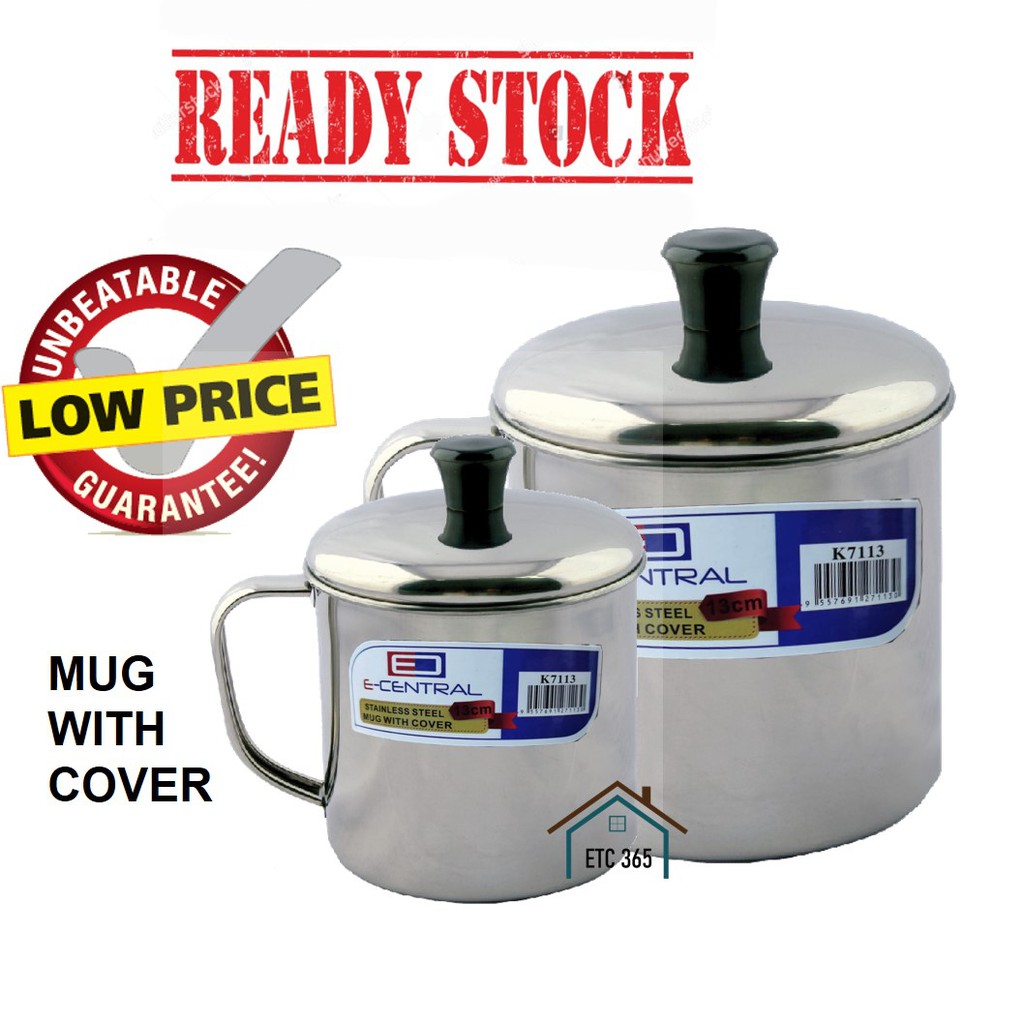 E-Central Stainless Steel Mug With Cover Cawan Dengan Pentutup /Kole ...