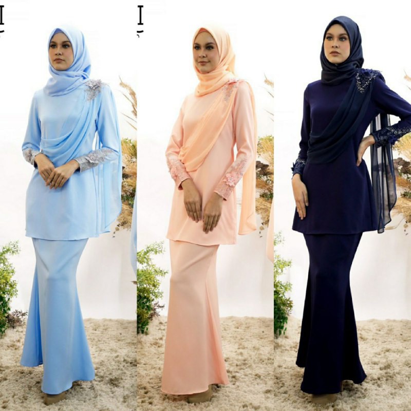 BAJU RAYA 2023 KURUNG MODEN SERI (BABY BLUE, PEACH, NAVY BLUE) | Shopee ...