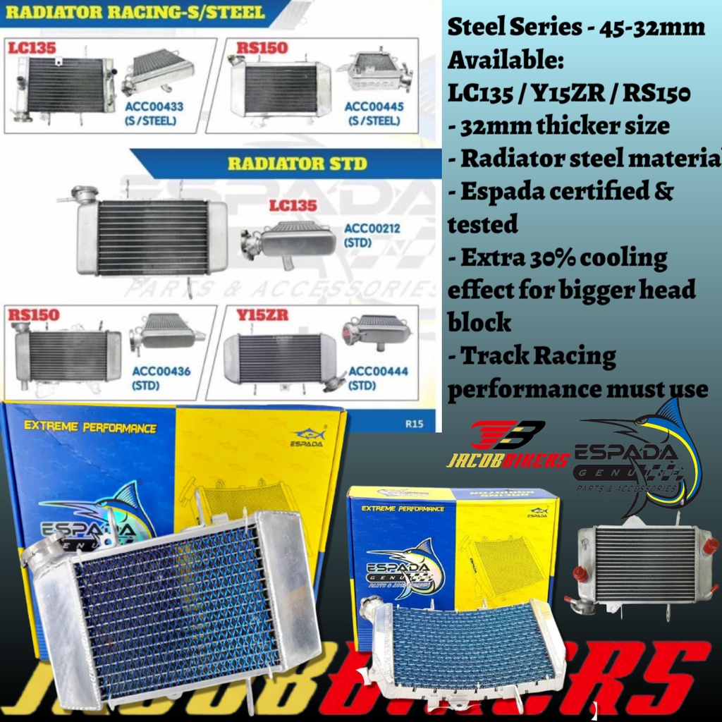ESPADA Radiator Racing YAMAHA HONDA Y15ZR LC135 RS150 32MM 45M COOLANT ...
