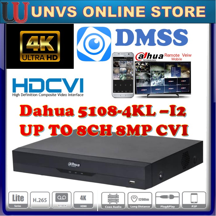 DAHUA DH-XVR5108HS-4KL-I3 8-Channel 4K-N VGA/HDMI Pentabrid DVR CCTV Support to to 4K camera ...