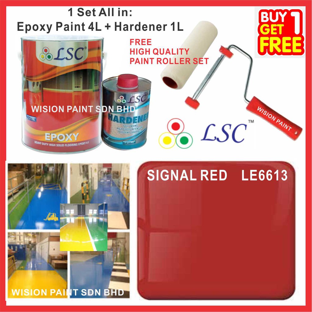 SIGNAL RED LE6613 ( 5L LSC EPOXY Paint Protective Coating ) + ( Free 1 ...