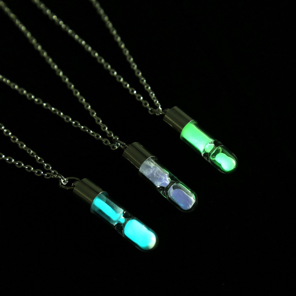 2021 Glow In The Dark Hourglass Necklace Glass Pendant Necklace Chain ...