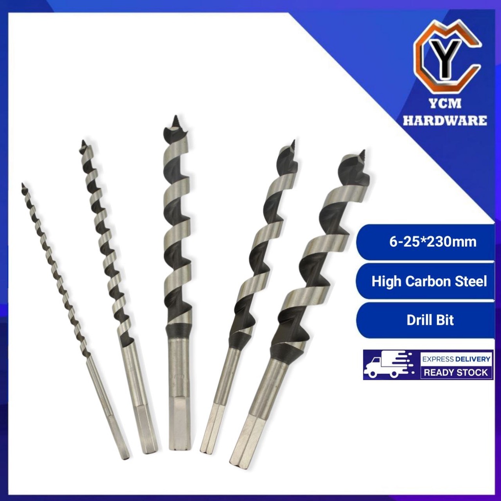 Set Plus Wood Auger Bit Tools Mata Bor Drill Kayu Mesin Gerudi Gerimit ...