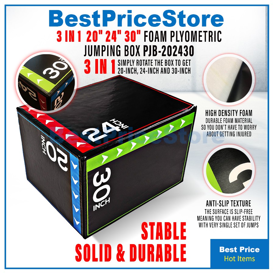 BPS 3in1 20" 24" 30" Foam Plyometric Jump Box Exercise Simply Rotate ...