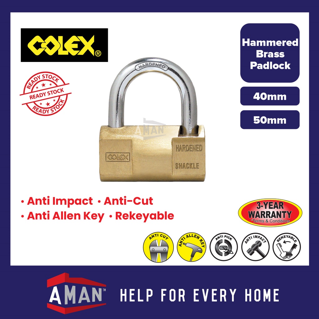 COLEX 40mm 50mm Key Retain Hammered Solid Brass Padlock High Security ...