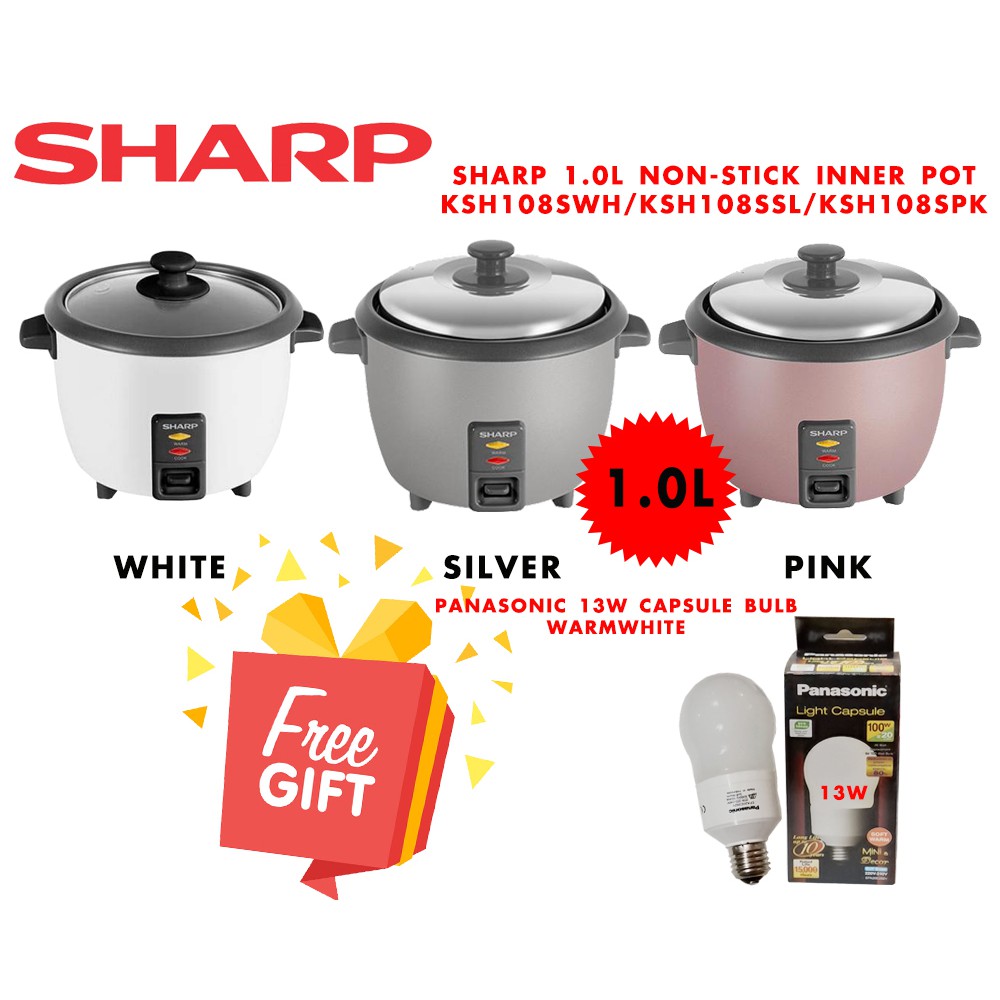 Sharp Non Stick Rice Cooker 1.0L (KSH108SPK) Random Colour | Shopee ...