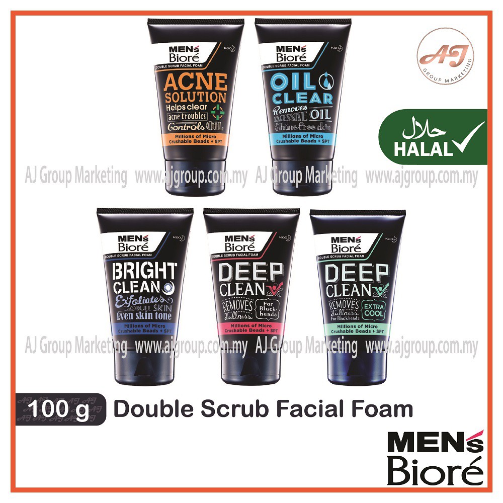 Biore Men Double Scrub Facial Foam (100g) [Acne Solution / Bright Clean ...