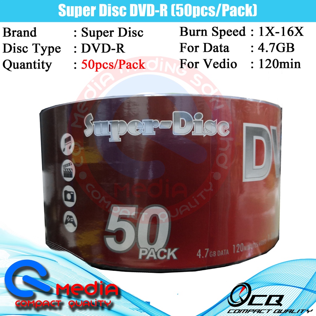 SUPER DISC DVD+/-R 16X EMPTY DISC (50PCS/PACK) DVDR DVD-R DVD+R DVD KOSONG | Shopee Malaysia