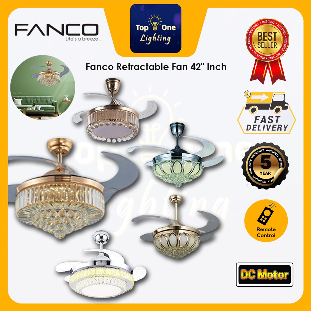 Fanco Retractable Designer Fan With Chandelier 42" Inch DC Motor ...