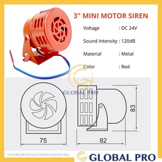 Mini Motor Siren AC240V / DC24V Horn Home Alarm House Lorry Red Metal ...
