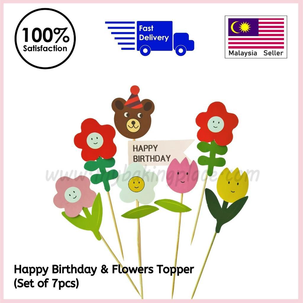 [My Baking Place] Happy Birthday Flower Topper (DC467), Cake Topper ...