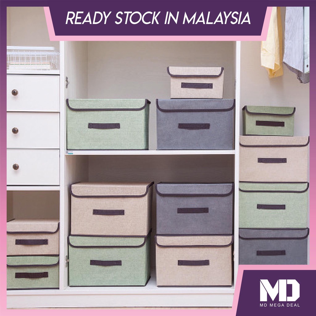 《Mega Deal》2 In 1 Korean Storage Box Foldable Linen Cloth Storage Box ...