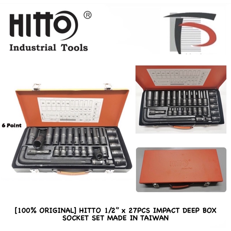 [100% ORIGINAL] HITTO 1/2” x 27PCS IMPACT DEEP BOX SOCKET SET *TOPTUL ...