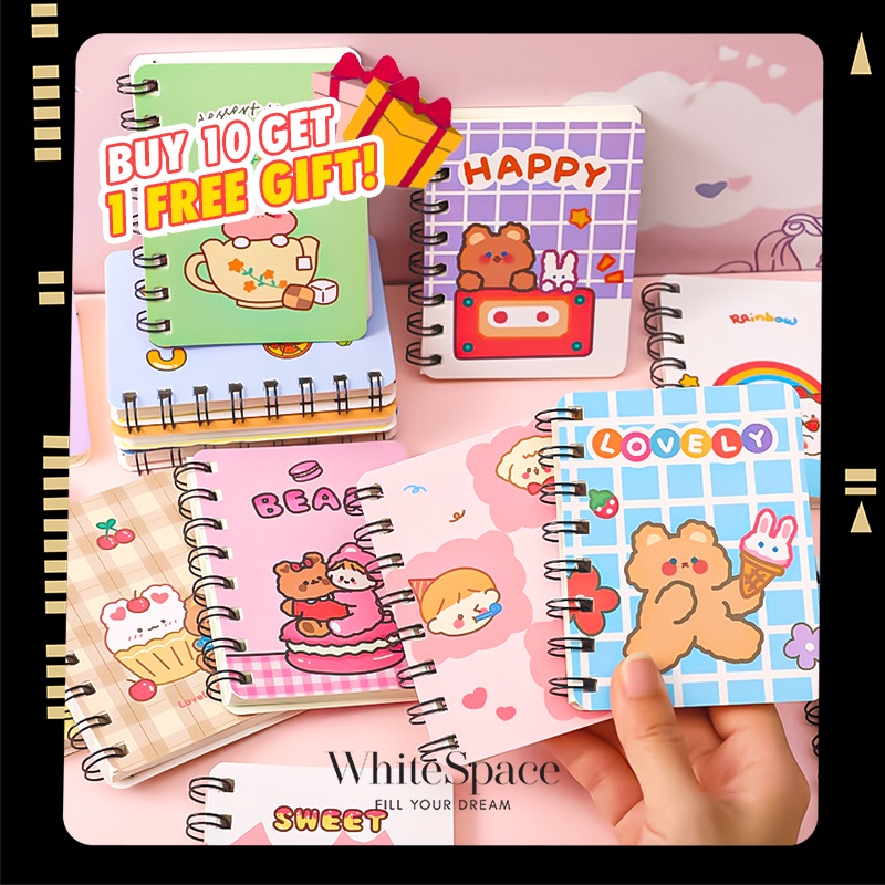 WHITESPACE Cute Cartoon Bear Notebook Mini Pocket Small Book Diary Buku ...
