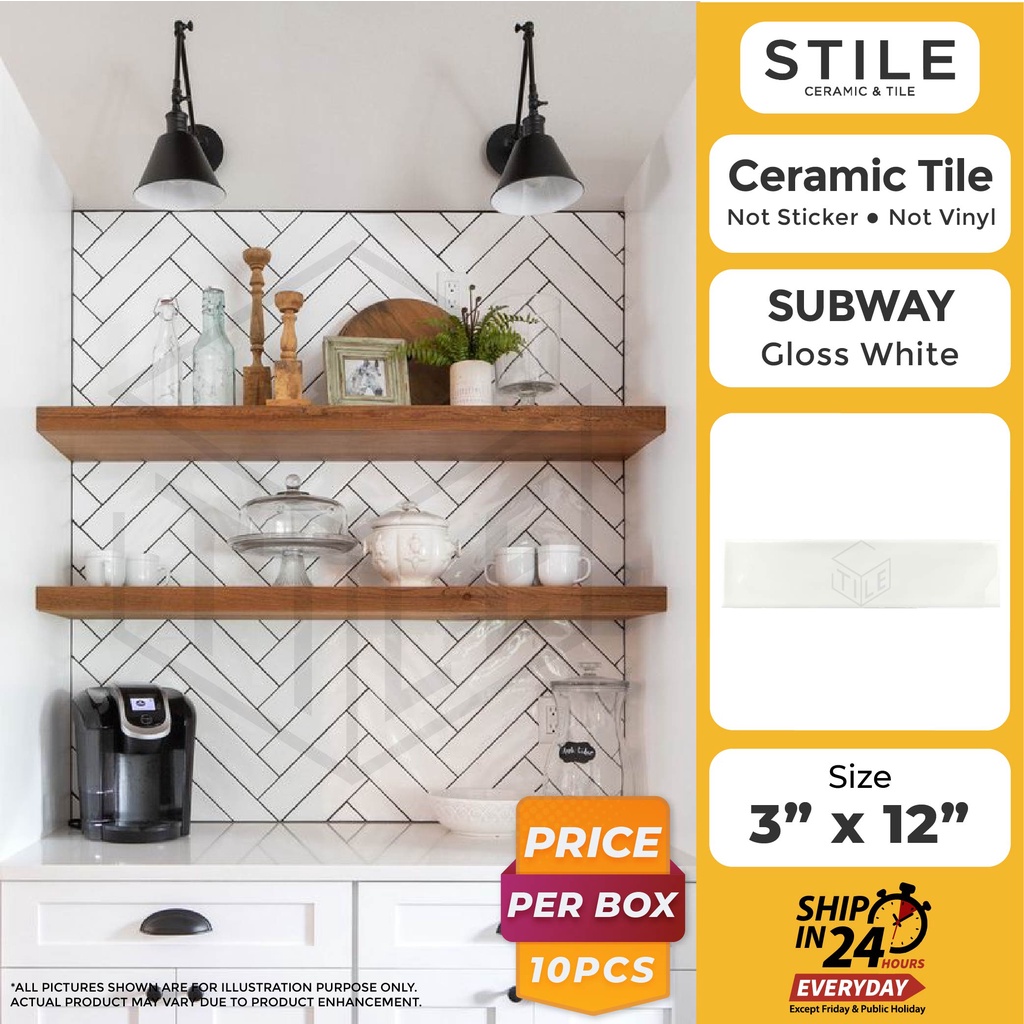 [REAL TILE] 10 PCS SUBWAY GLOSS WHITE MOSAIC TILES/MOZEK/CERAMIC TILES ...