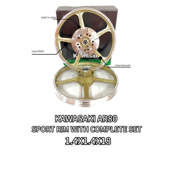 AR80 KAWASAKI SPORT RIM 1.40X18 FRONT & REAR COMPLETE SET WITH BEARING ...