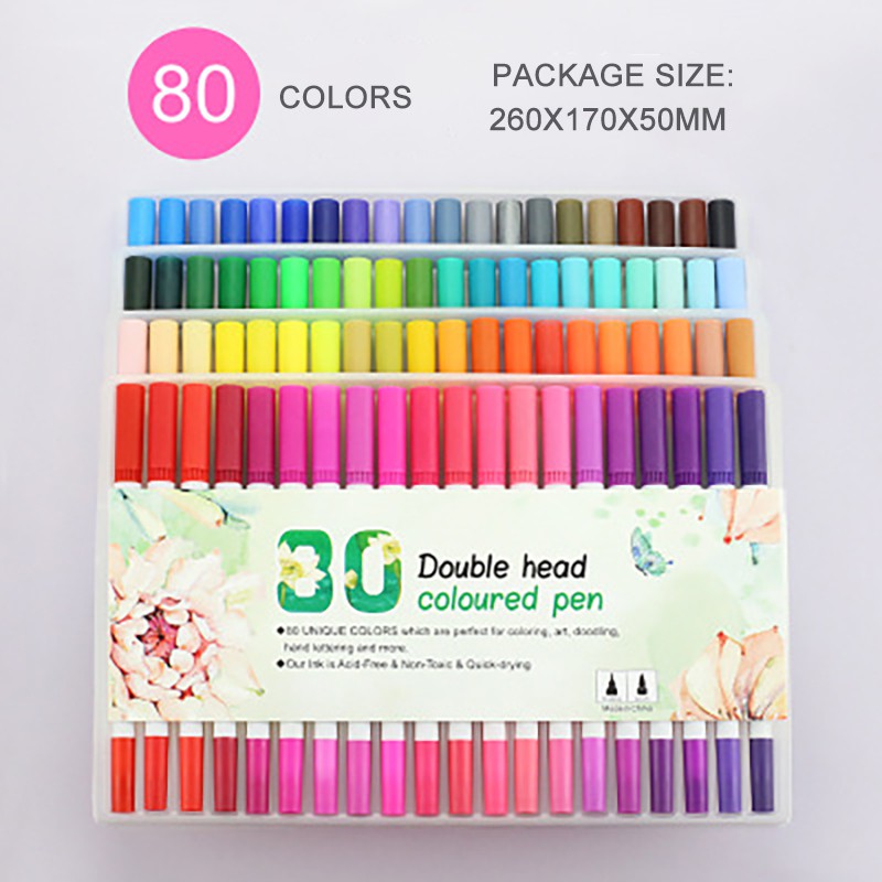 12/24/36/48/60/80/100 Colors Dual Tip Brush Marker Pens Watercolor ...