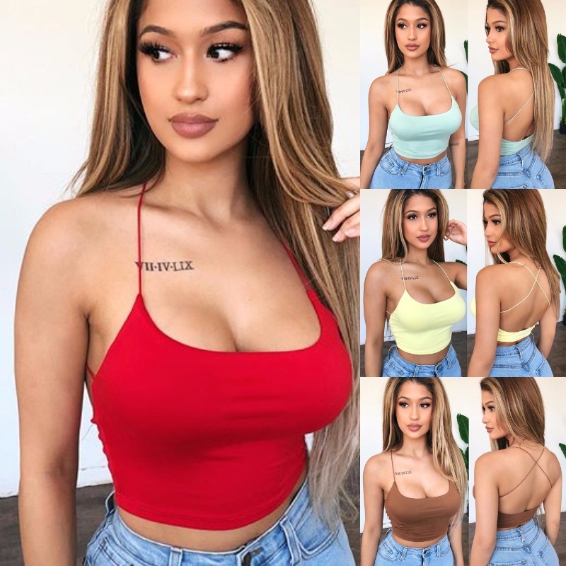 Summerhalter Strap Vest for Women Sexy Backless Crop Tops Skinny Solid Colors Tank Tops | Shopee ...