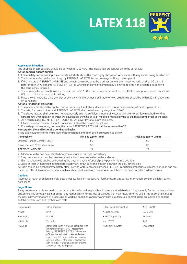 18Liters PERFEKT Latex 118 Waterproofing Copolymer Latex / Susu Simen ...