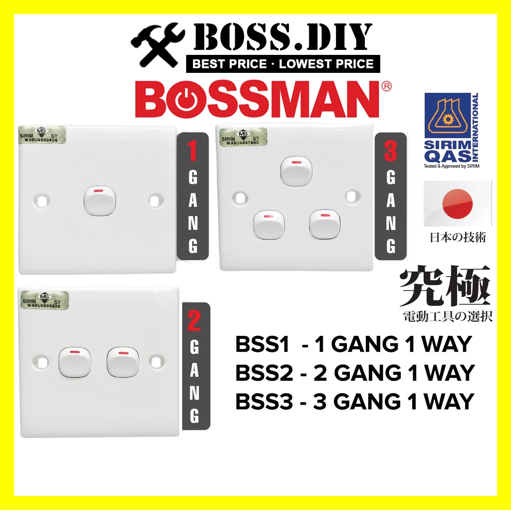 BOSSMAN Way Switch BSS1 / BSS2 / BSS3 ( 1 /2 / 3 Gang ) | Shopee Malaysia