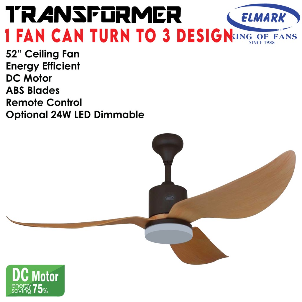 Elmark Transformer Ceiling Fan 4 Blade 52" Designer Fan DC Motor Remote ...