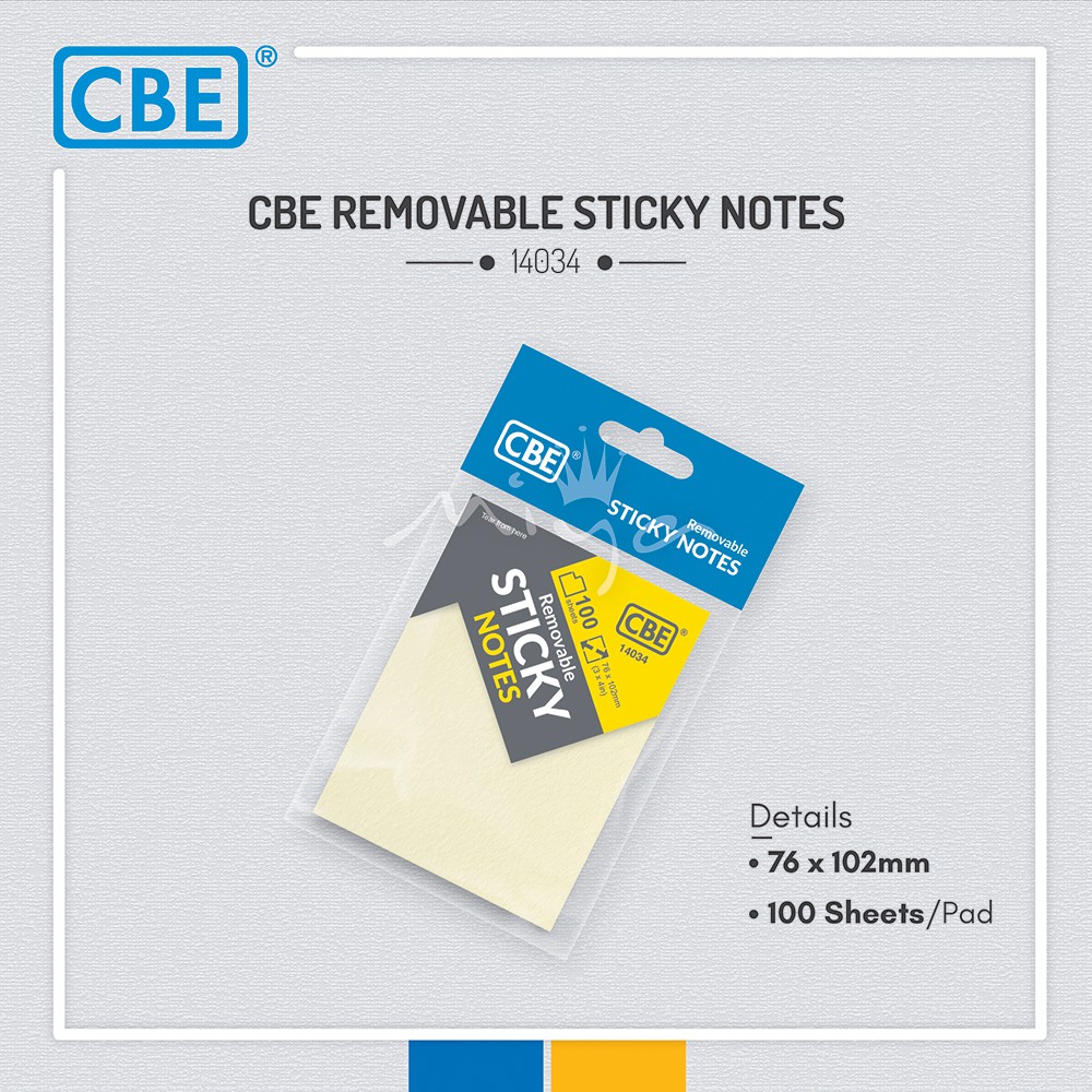 CBE Removable Sticky Notes / Memo Pad / Stick on Notes - 100Sheets ...