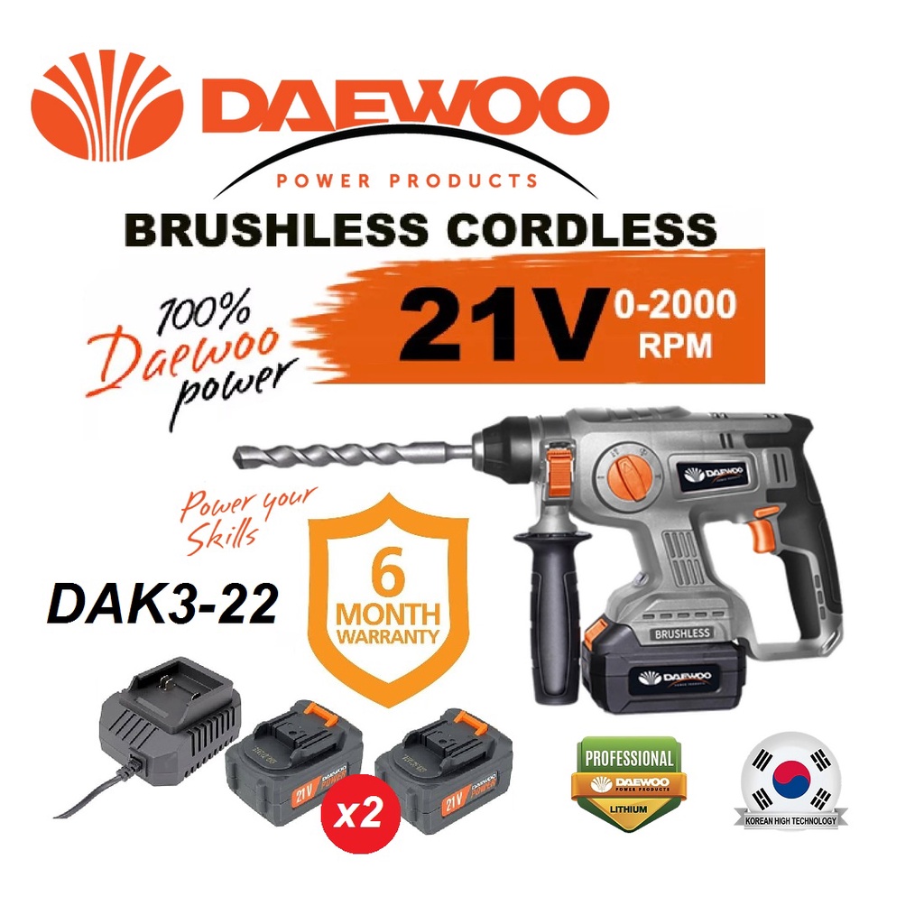 Daewoo 21V 4.0Ah Li-ion 4-in-1 Brushless Rotary Hammer | Shopee Malaysia