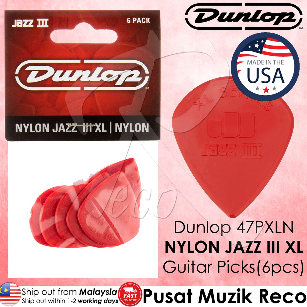 Dunlop 47PXLN Nylon Jazz III XL Red Nylon Guitar Pick 1.38mm 【6pcs ...