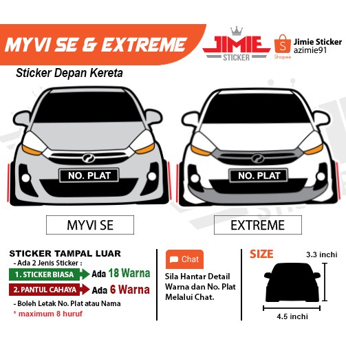 Sticker Kereta Perodua Myvi, Custom Warna dan Nombor Plate | Shopee ...