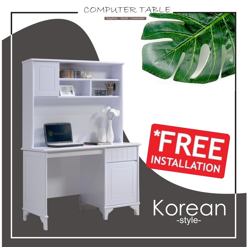 (Ready Stock) Computer Table/ Study Table/ Table/ White Color | Shopee ...