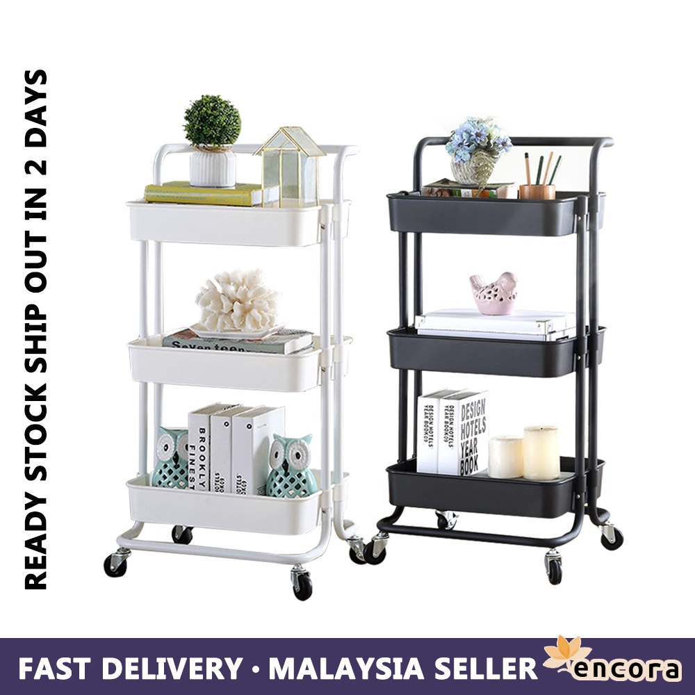 Encora 3 Tier Storage Trolley Rack Multi-functional Plastic Tray ...
