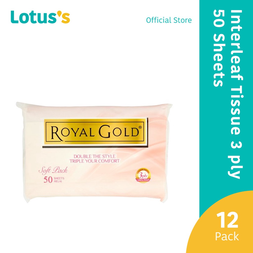 Royal Gold Twin Tone Interleaf Tissue 3 Ply 50 Sheets x 12 Packs ...