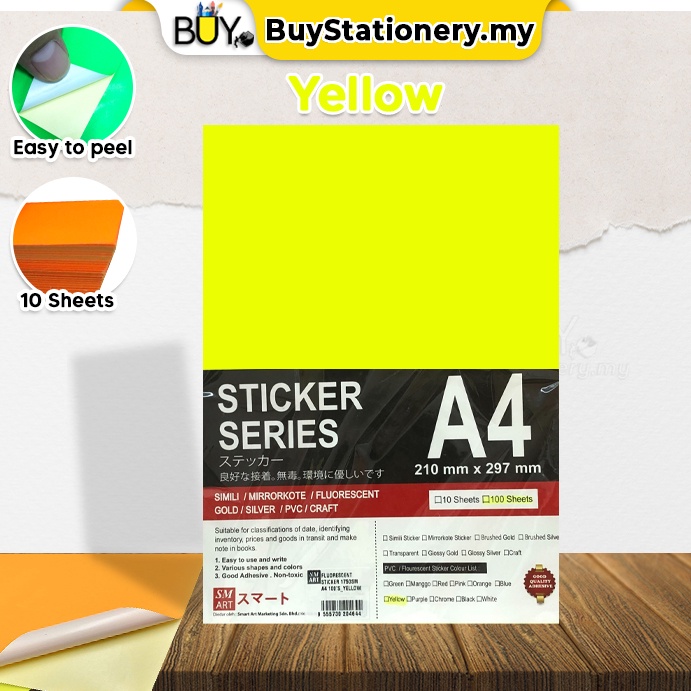 A4 Sticker Paper Colour Self Adhesive Fluorescent Stickers Label ...