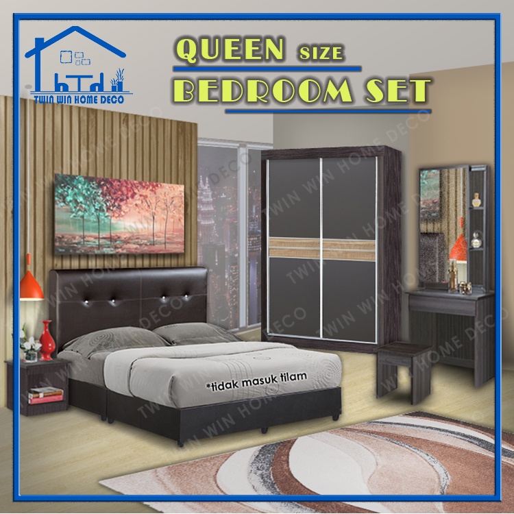 (KL & Selangor)[QUEEN] 4 Feet Sliding Bedroom Set - 5 Piece Set/Set ...