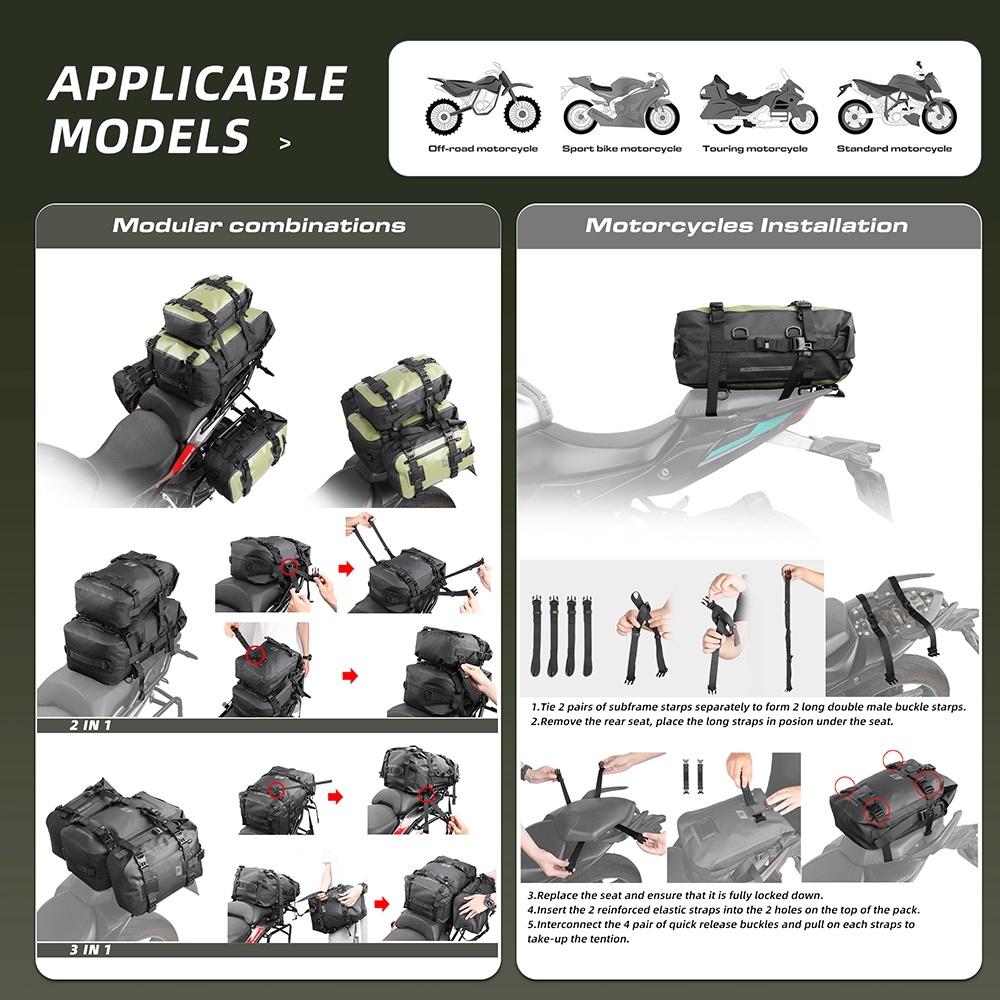 Rhinowalk Waterproof Modular Motorcycle Saddle Bag (8L-30L) | Shopee ...