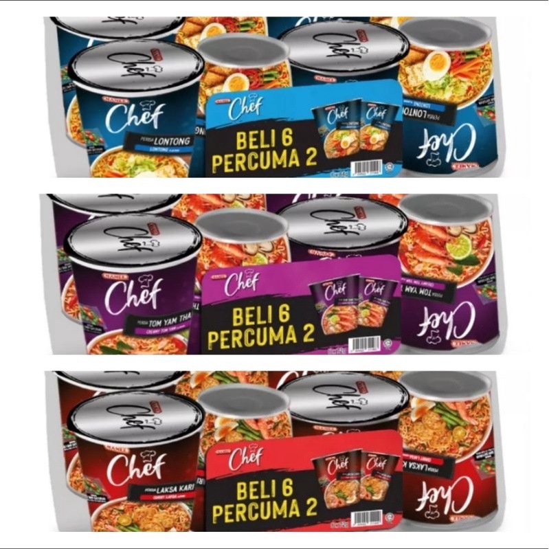 [NEW ARRIVAL] Mamee Chef Cup Noodles 6 + 2 Tom Yam Thai | Laksa Kari | Lontong (72g/84g ...