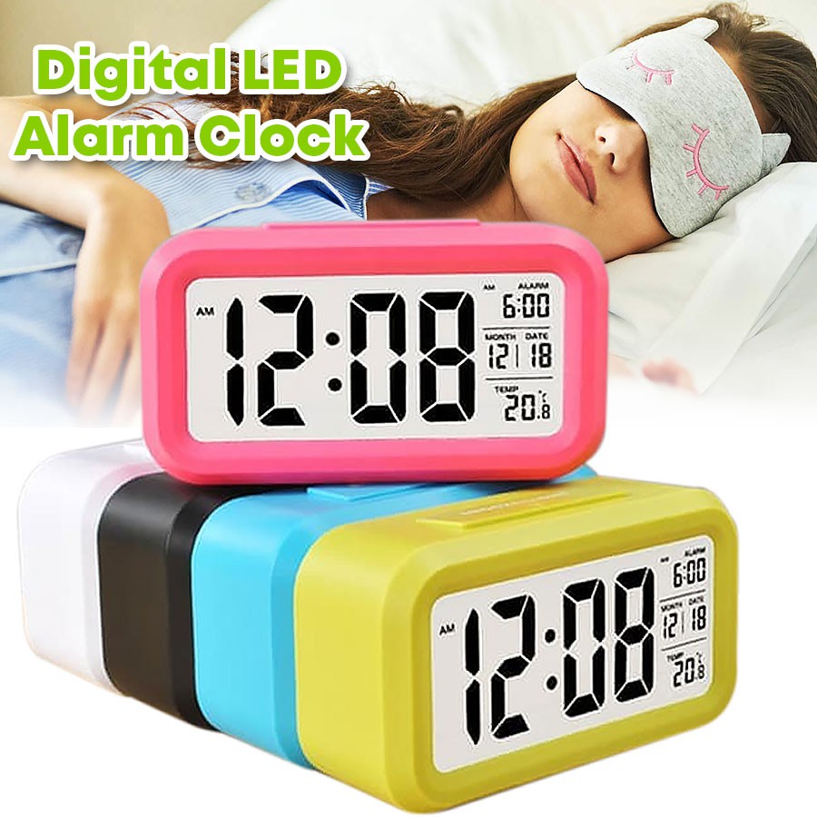 Digital Smart Temperature Snooze Alarm LCD Mute LED Backlight Clock Screen Desk Clock Data Time ...