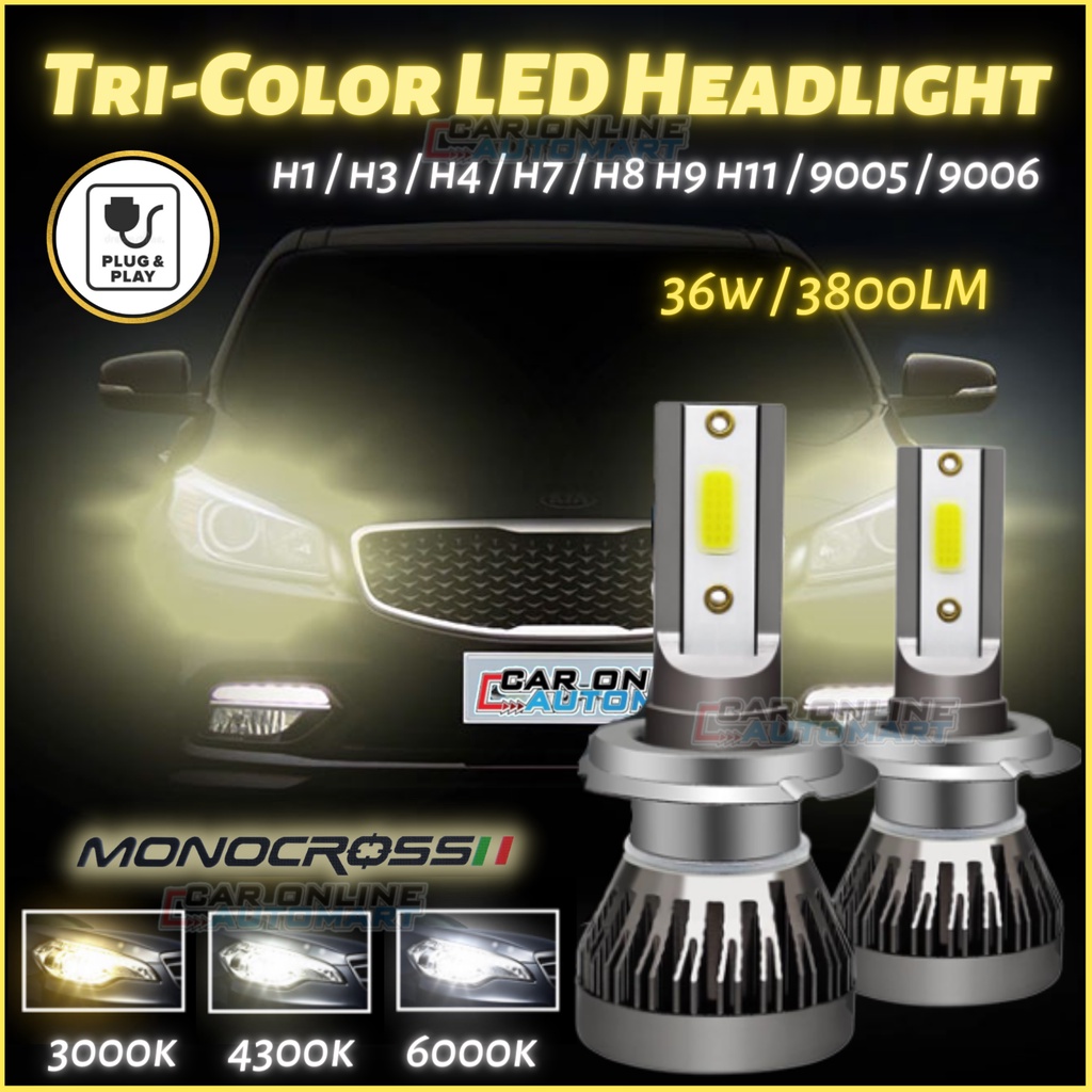 2PCS | Triple Color Car LED Headlight [3 Color in 1] White Yellow SUPER ...