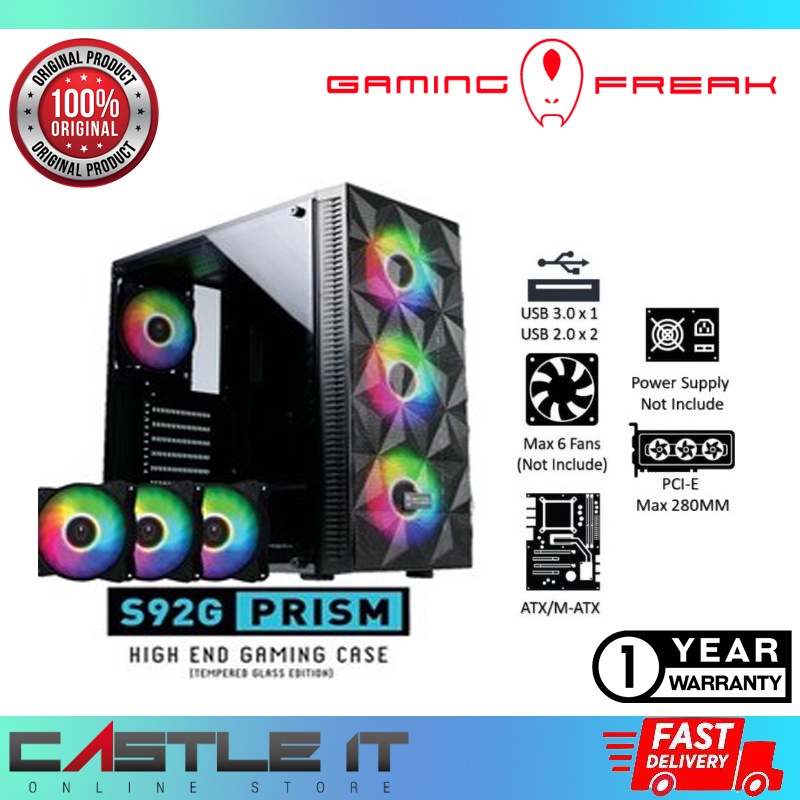 Gaming Freak S92G Prism RGB ARGB Mid Tower ATX Micro ATX Case ...