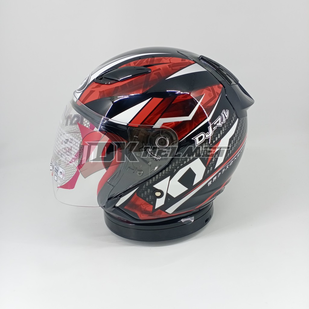 MERAH HITAM Kyt DJ Maru Half Face Helmet Motif Series 15 Black Red Red Black Original Touring ...