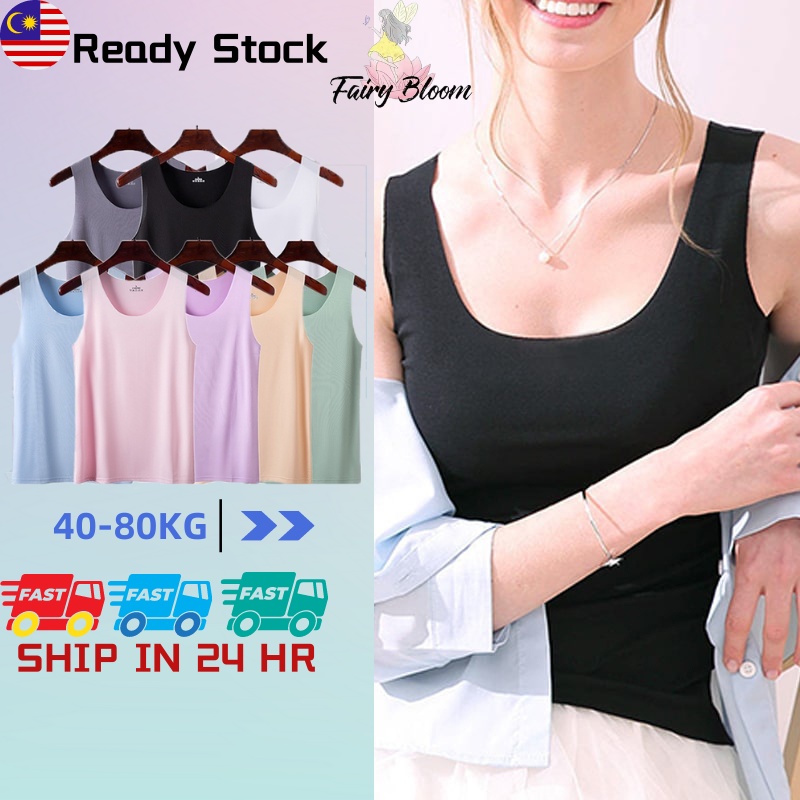 Women Ice Silk Singlet Casual Plain Camisole Inner Tank sleeveless Tops ...