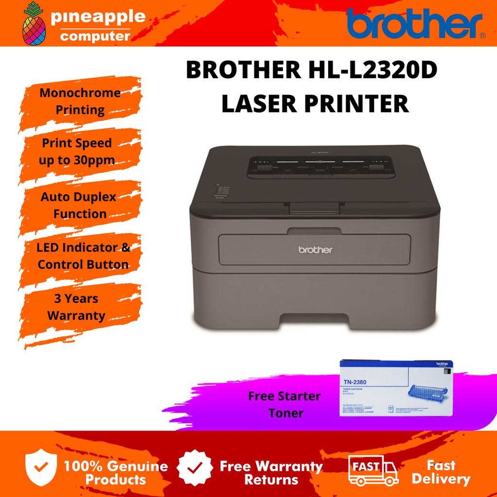 Brother HL-L2320D Mono Laser Printer With Duplex 2 Side Printing ...