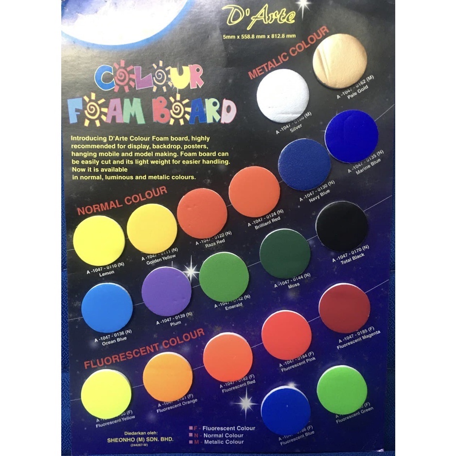 COLOUR FOAM BOARD POLISTRN WARNA 5MM X 558.8MM X 812.8MM 5PCS/SET ...