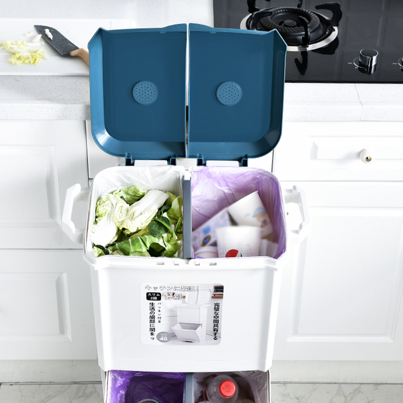 40L Kitchen Recycle Storage Bucket Movable Wet Dry Separation Waste Bin ...