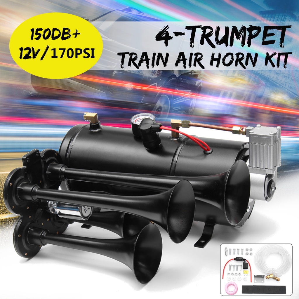 150PSI 150DB 4 Trumpet Train Horn Kit Super Loud with 12V Air ...