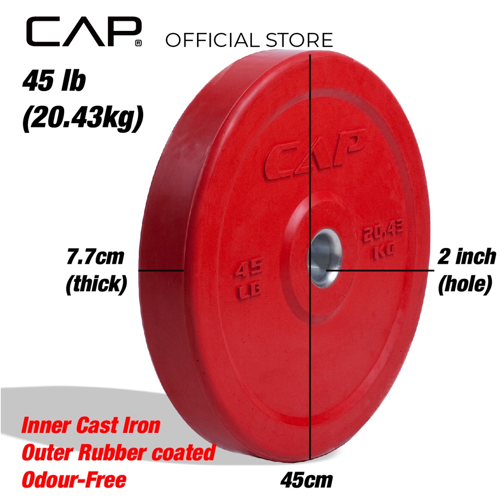 CAP Barbell (1 Pc x 45 lbs/20.4kg) Weight Plate Rubber Coated Premium ...