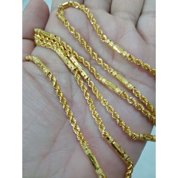 .916 Gold Rope Chain With Pipe Rantai Leher Emas Tulen 916.. | Shopee ...