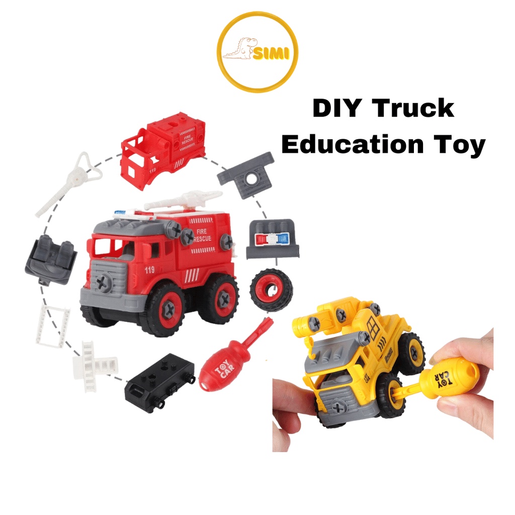 SIMI 4pcs DIY Construction Toy Vehicle Engineering Fire Truck Early ...